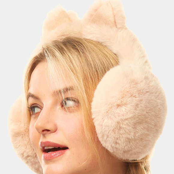 Other | Beige Solid Color Cat Ear Faux Fur Earmuffs | Poshmark